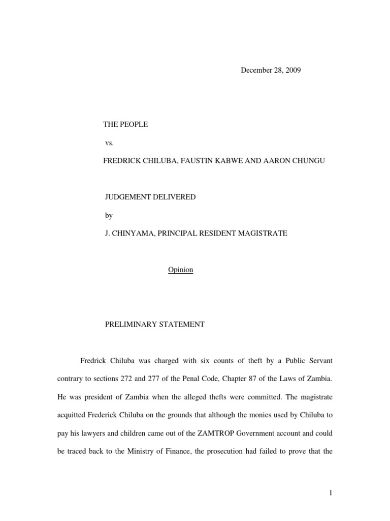 Zambia High Court Judgement - The People Vs Fredrick Chiluba Faustin Kabwe and Aaron Chungu ...