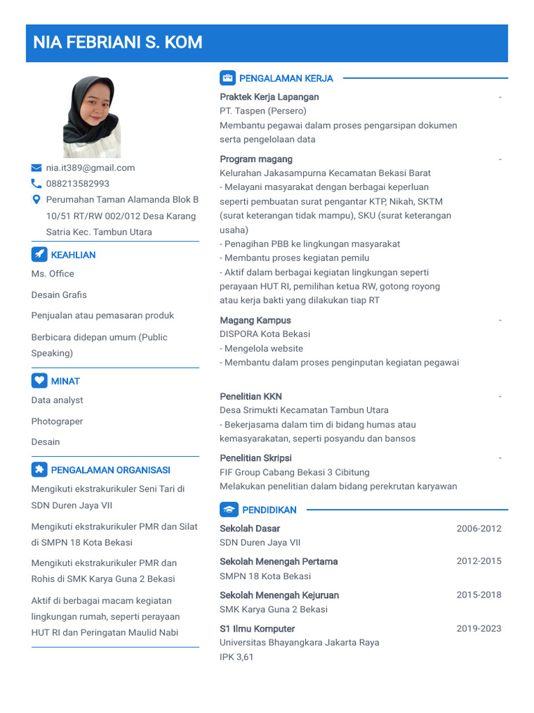Profil Nia Febriani: Keahlian & Pengalaman Lengkap | PDF