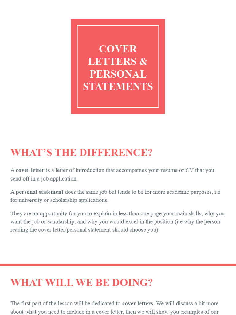 Cover Letters vs. Personal Statements | PDF | Teachers | Learning