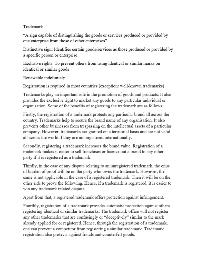 Trademark Notes | PDF | Trademark | World Intellectual Property ...
