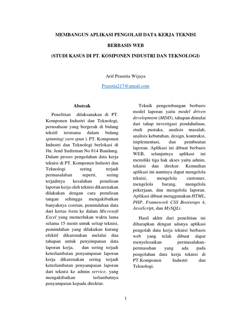 Jurnal - Membangun Aplikasi Pengolah Data Kerja Teknisi Berbasis WEB | PDF