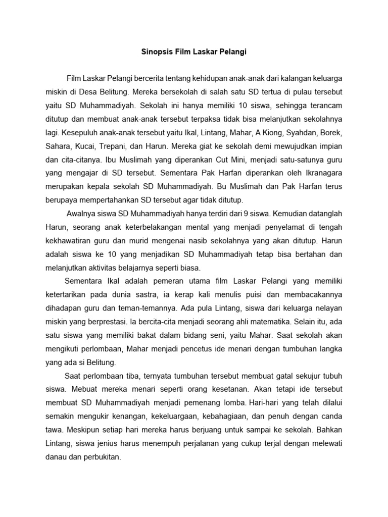 Sinopsis Film Laskar Pelangi | PDF