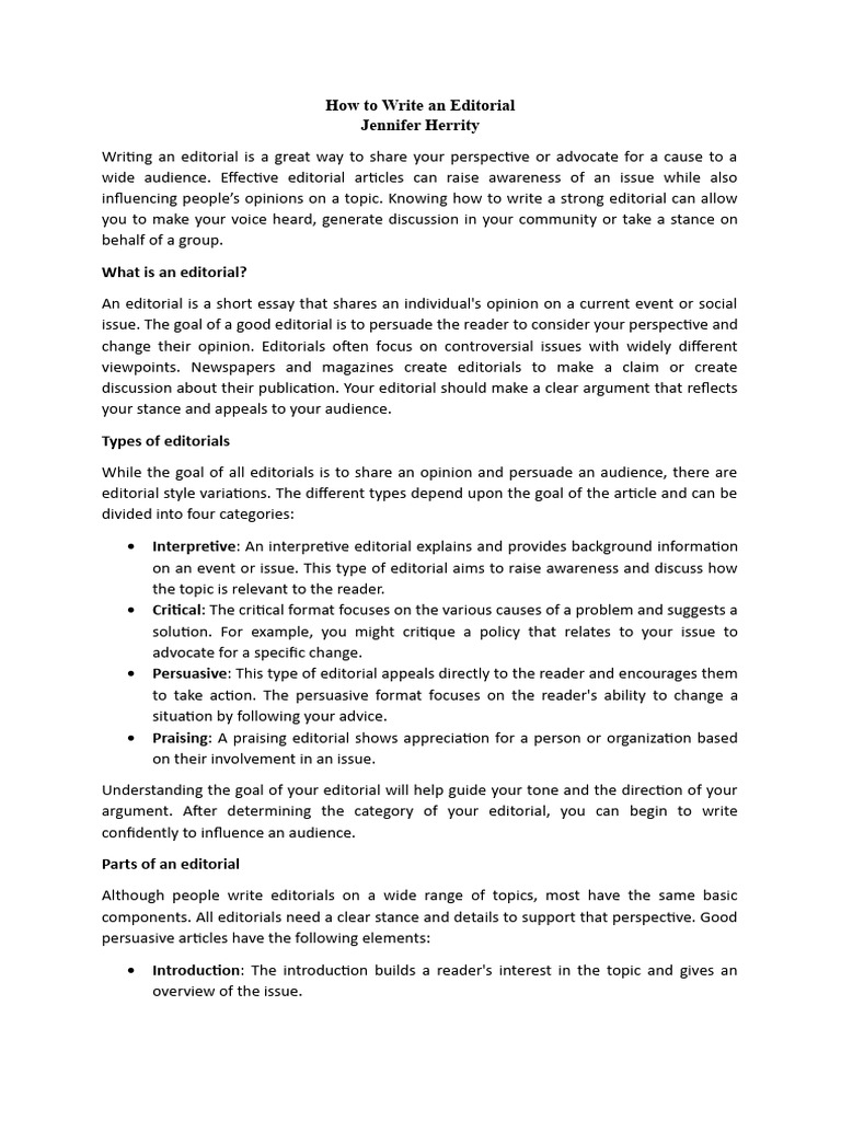 How To Write An Editorial | Download Free PDF | Proofreading | Essays