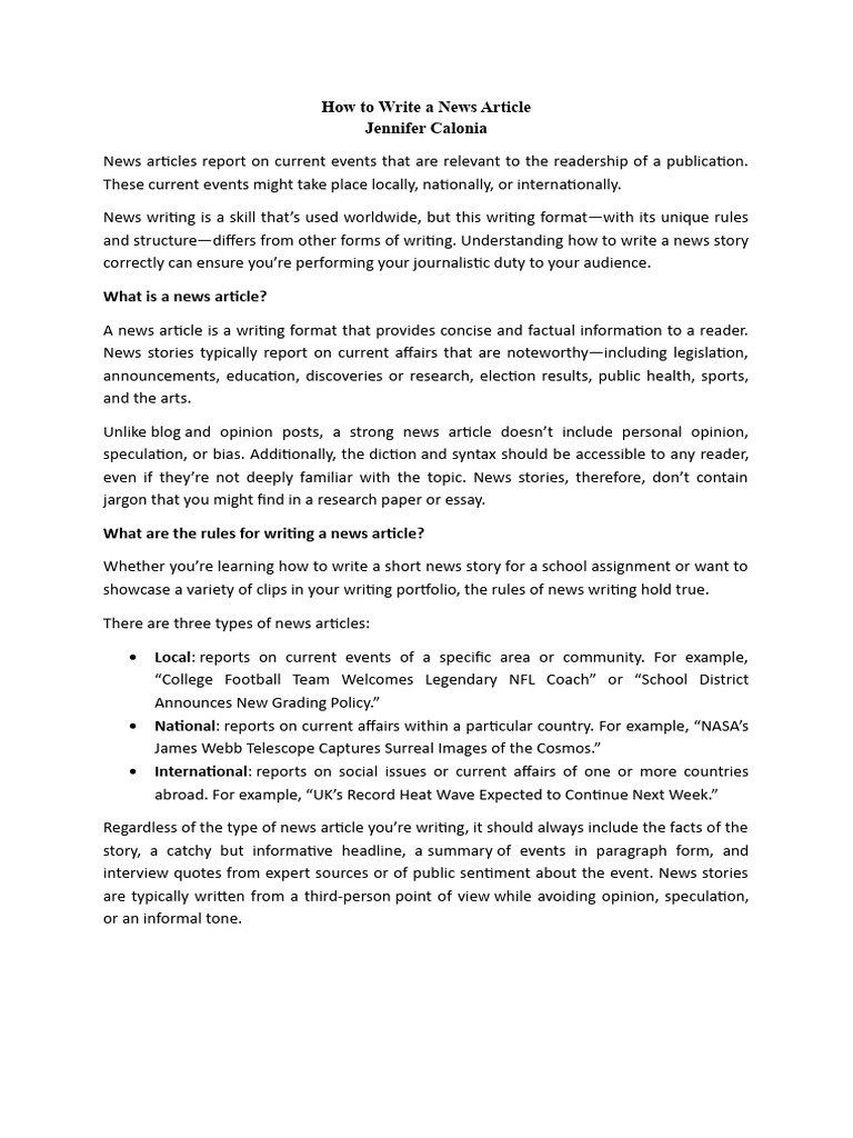 How To Write A News Article | PDF | News | Information