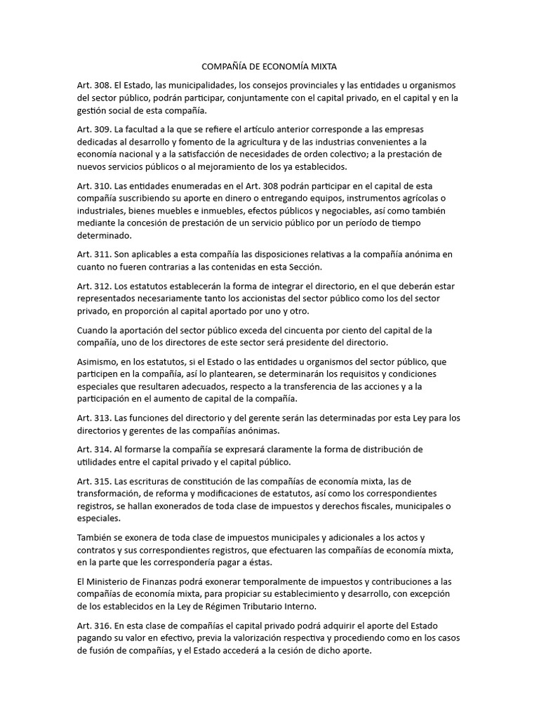 Compañías de Economía Mixta: Normativa y Funciones | PDF | Estado ...