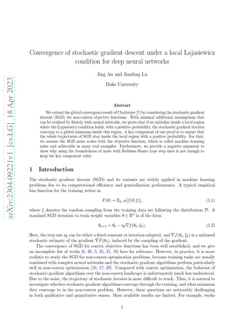 2304 09221 Convergence Of Stochastic Gradient Descent Under Pdf Mathematical Optimization