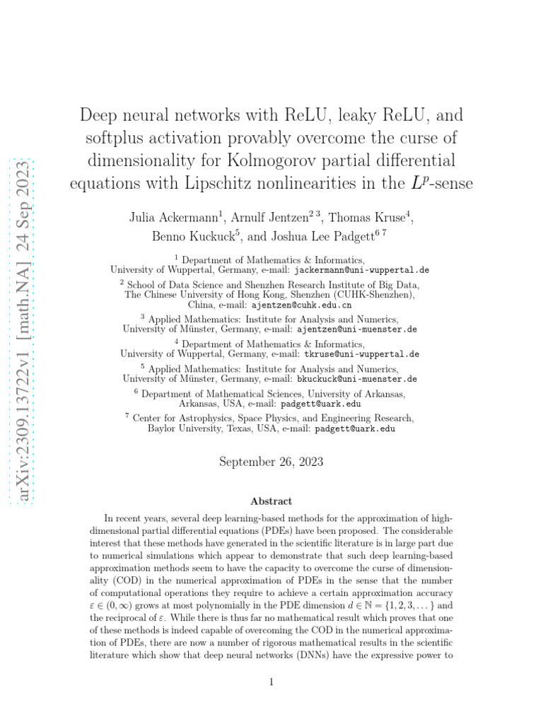 2309.13722 Deep Neural Networks With ReLU | PDF | Partial Differential Equation | Differential ...
