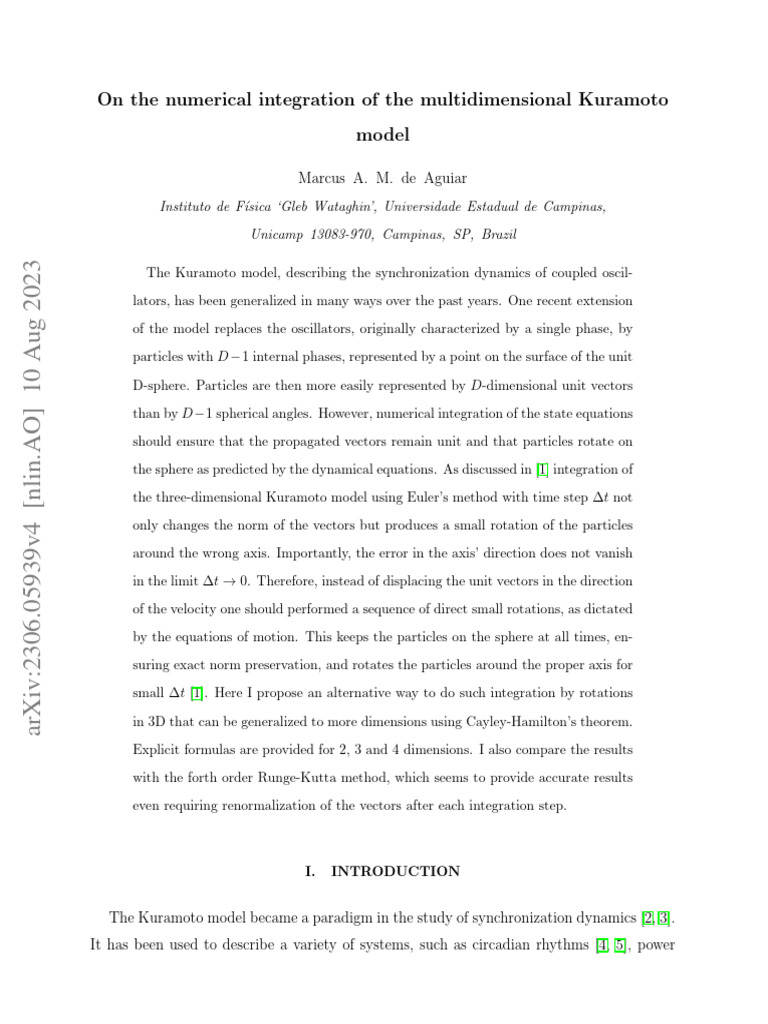 2306.05939 On The Numerical Integration of The Multidimensional Kuramoto Model | PDF ...