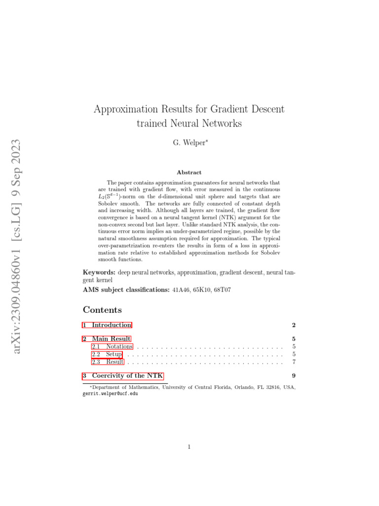 2309.04860 Approximation Results For Gradient Descent Trained | PDF | Artificial Neural Network ...