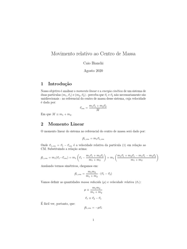 Movimento de Partículas No Referencial Do Centro de Massa | PDF | Massa | Iniciativa/Conjuntura