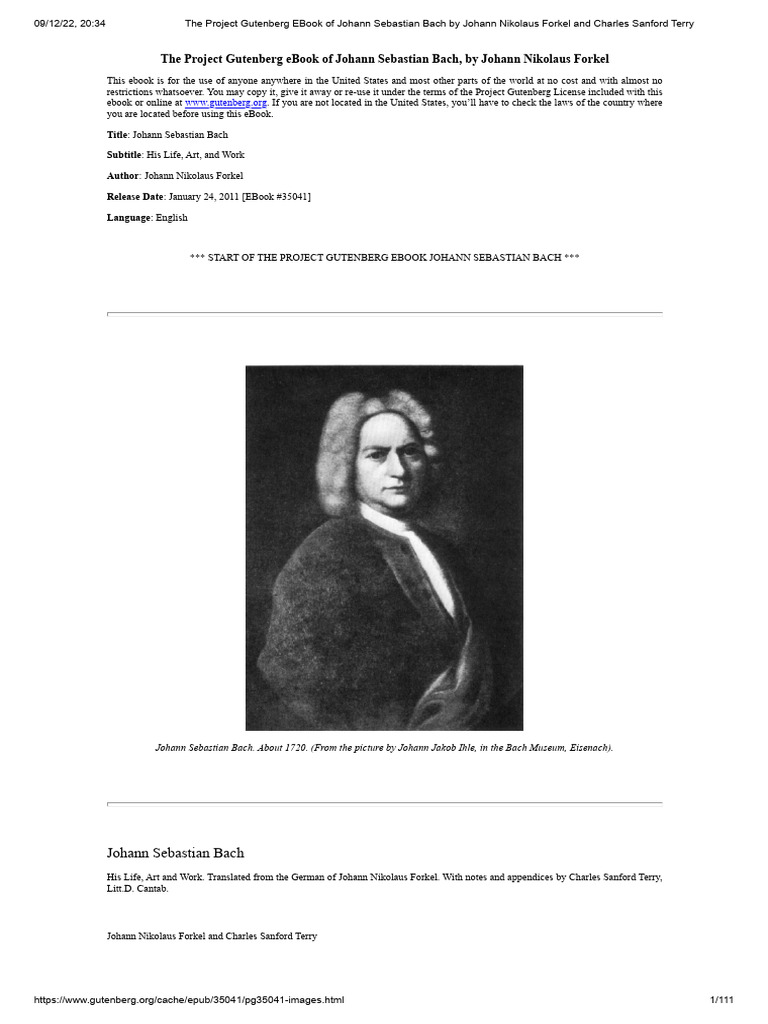 The Project Gutenberg Ebook of Johann Sebastian Bach by Johann Nikolaus ...