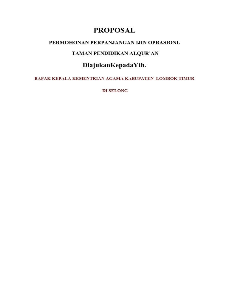 PROPOSAL Perpanjangan Izin TPQ | PDF