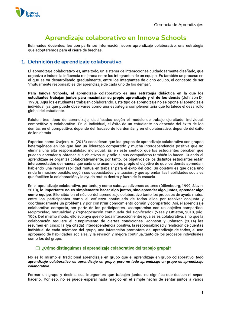 Aprendizaje Colaborativo | PDF | Aprendizaje | Salón de clases