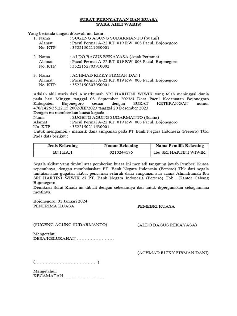 Surat Pernyataan Dan Kuasa | PDF Surat Pernyataan Dan Kuasa | PDF