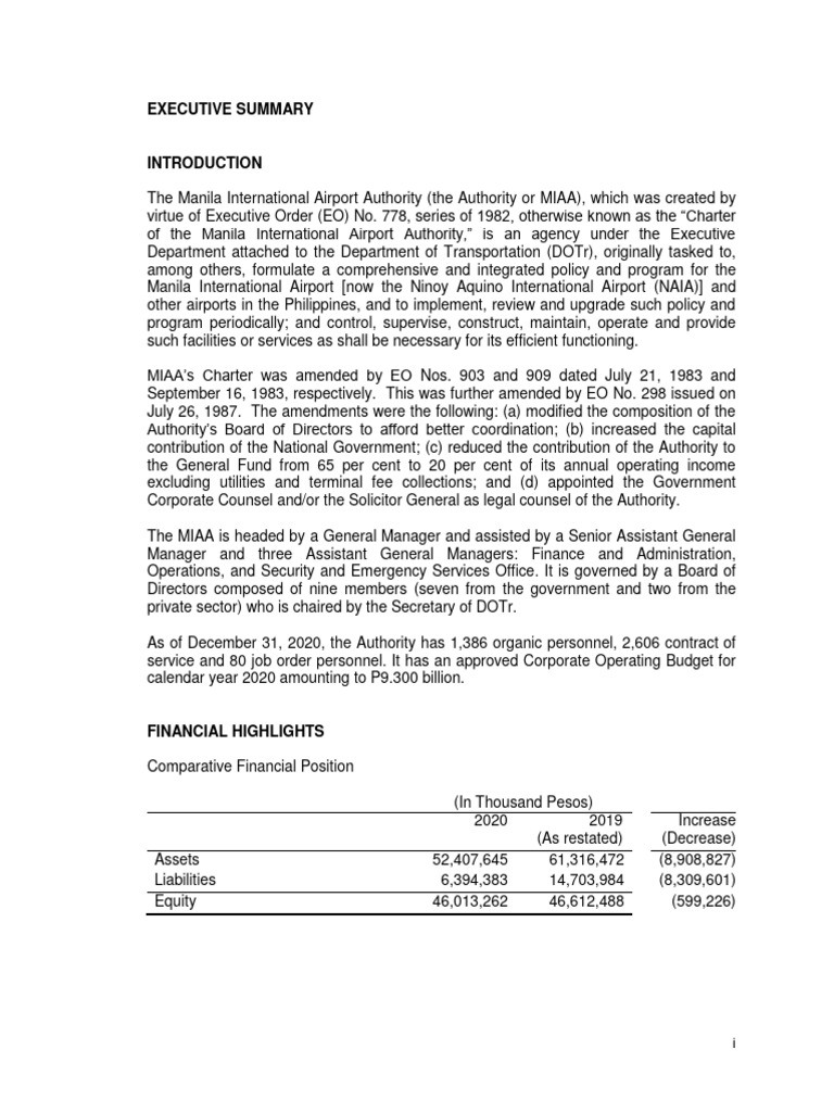 Manila International Airport Authority Executive Summary 2020 | PDF ...