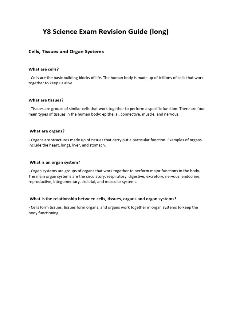 Y8 Science Exam Revision Guide Long | PDF | Lung | Human Body