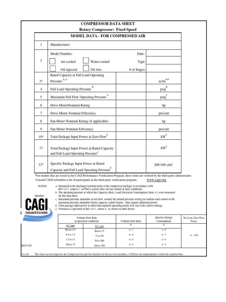 Rotary Compressor Data Sheet | PDF | Mechanical Engineering | Energy ...