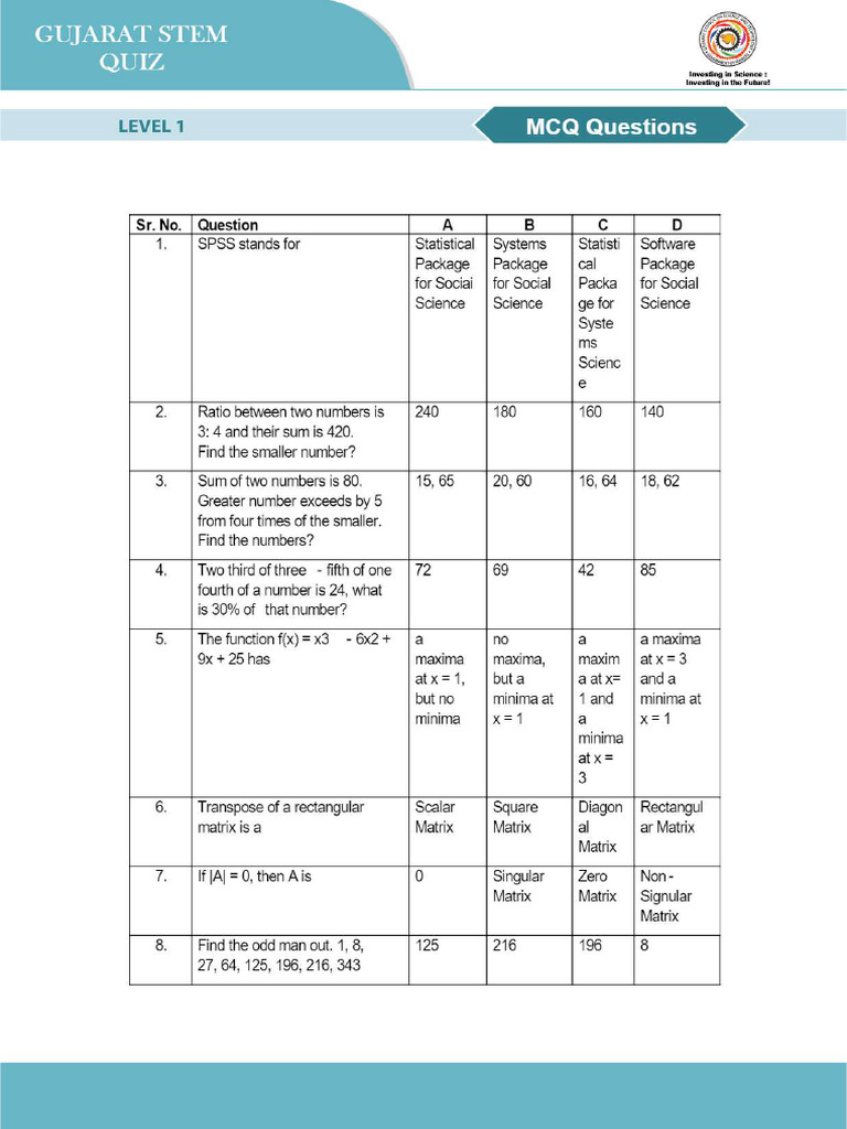 Stem Quiz Math | PDF