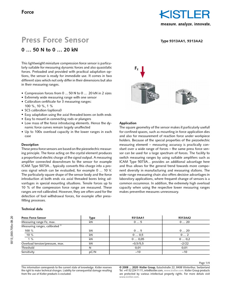 Press Force Sensor | PDF | Force | Sensor