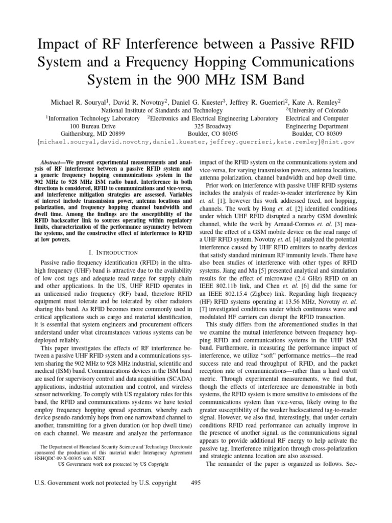Impact of RF Interference Between A Passive Rfid System and A Frequency ...