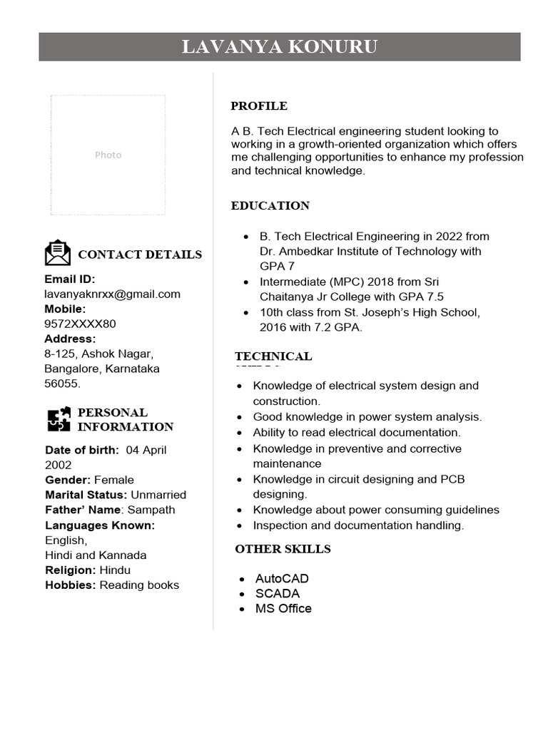 Aspiring Electrical Engineer Profile | PDF
