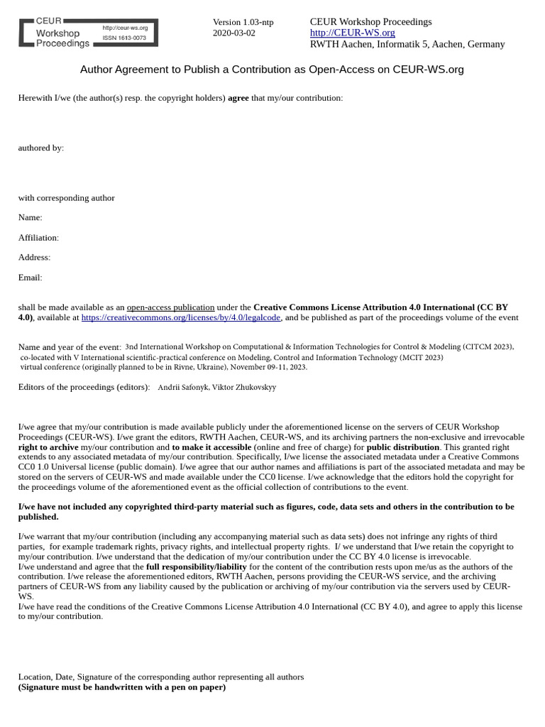 Ceur Author Agreement Ccby College 2023 | PDF | Creative Commons ...
