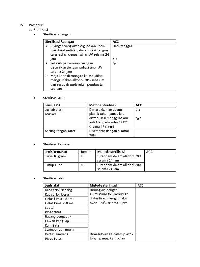 Prosedur Sterilisasi dan Pembuatan Sediaan | PDF