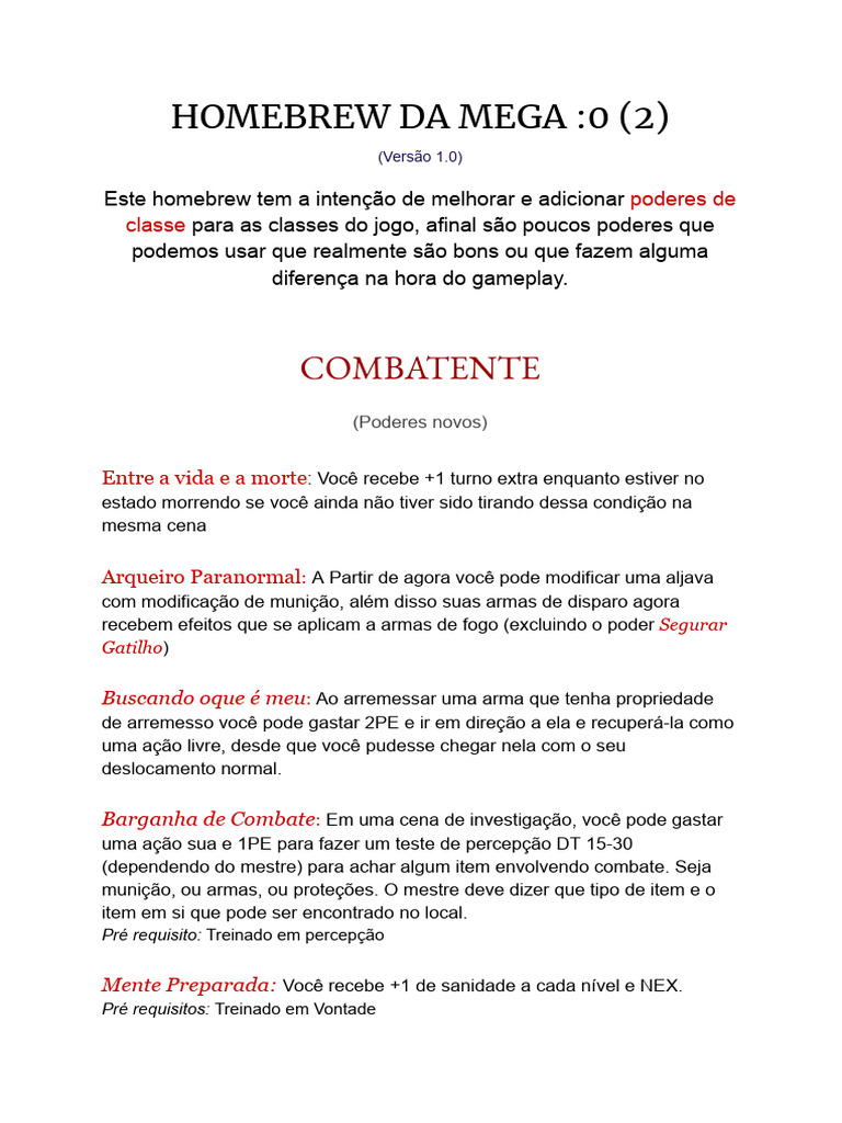Homebrew Da MEGA (Poderes de Classe) | PDF | Morte