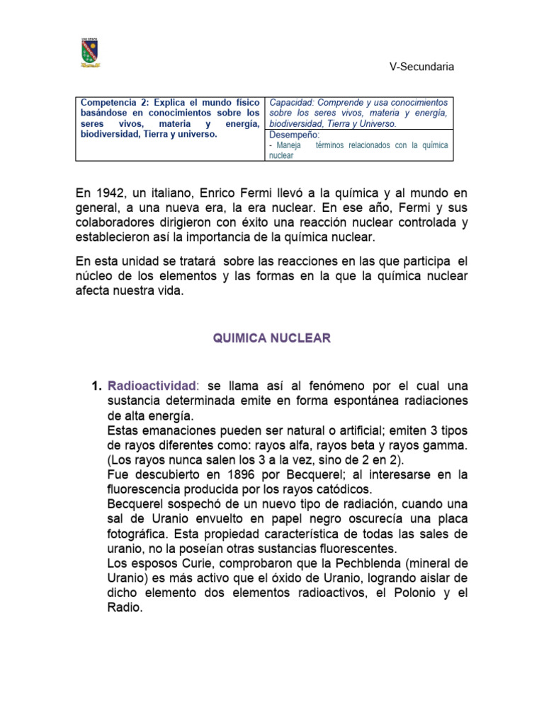 Quimica Nuclear | PDF | Desintegración radioactiva | Neutrón