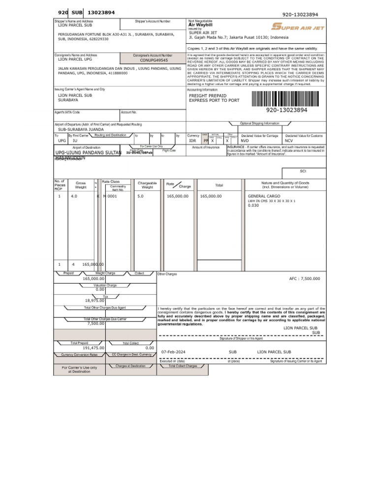 AWB No - 920-13023894 | PDF