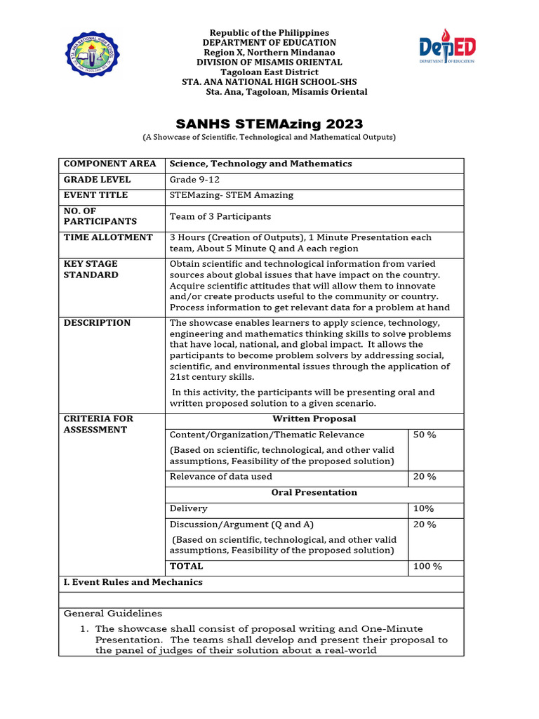 SANHS STEMazing 2023 Guidelines | PDF | Science | Science, Technology, Engineering, And Mathematics