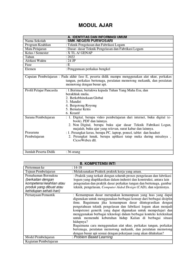 Modul Ajar SKP 2023 - 1 Peralatan Bengkel | PDF