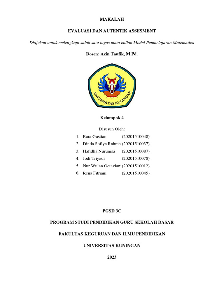 Makalah Kel 4 Evaluasi Dan Autentik Assesment | PDF