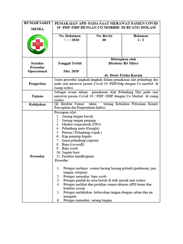 Prosedur Pemakaian APD untuk COVID-19 | PDF