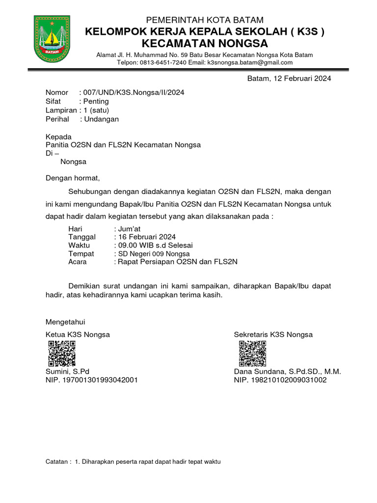 Undangan Rapat Persiapan O2sn Dan FLS2N Panitia | PDF