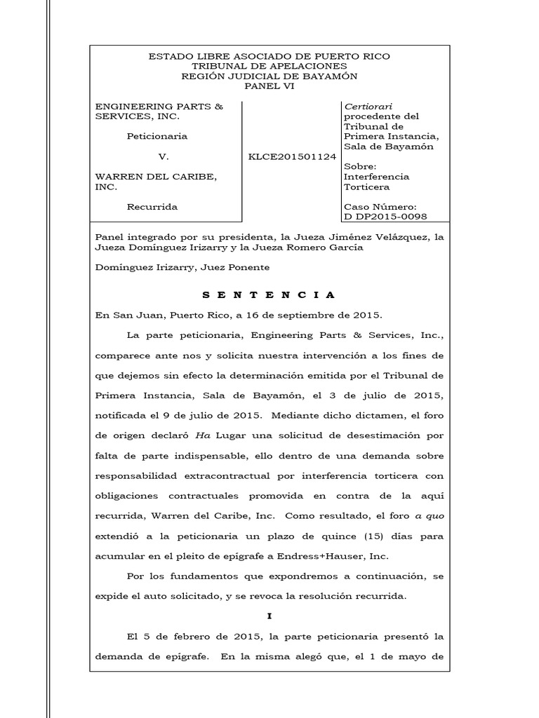 Klce201501124-16092015 Caso Interferencia Torticera | PDF | Caso de ley | Apelación