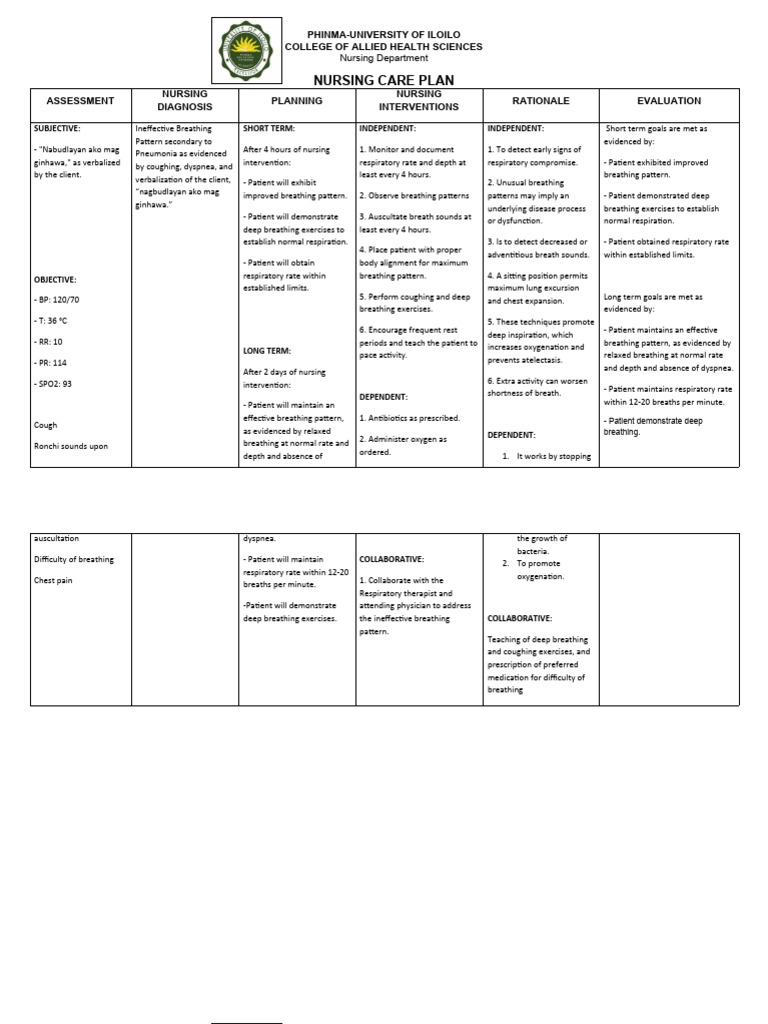 Nursing Care Plan CAP - MR | PDF | Breathing | Respiratory Tract