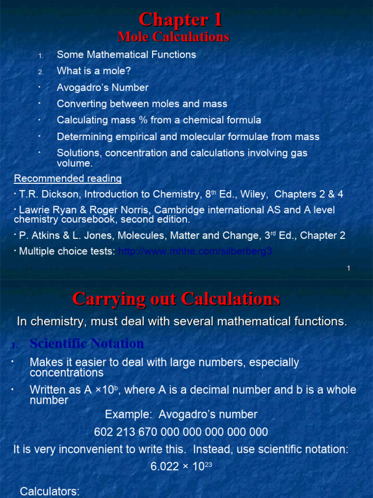 Chapter 1 - The Mole Calculations | PDF | Mole (Unit) | Molecules