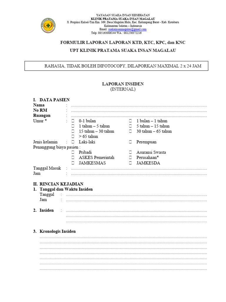 Formulir Laporan KTD KTC KNC Dan KPC | PDF