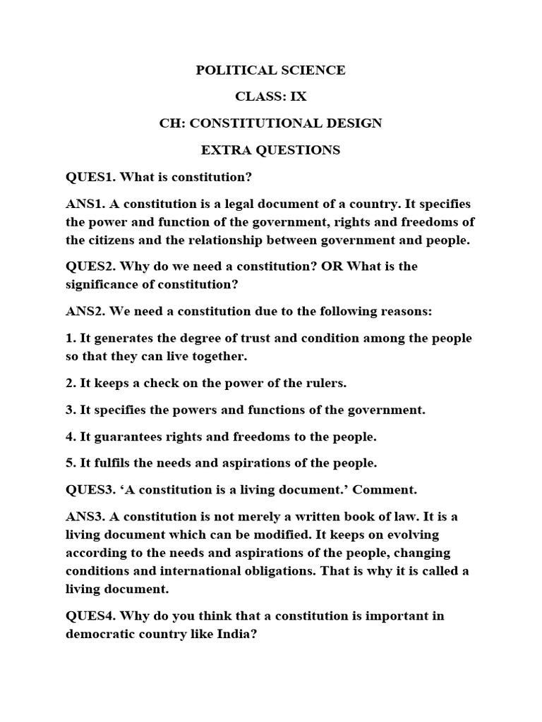 Constitutional Design Extra Q A 2023 | PDF | Constitution | Political Theories