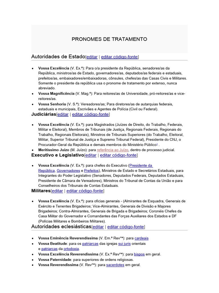Pronomes De Tratamento Pdf Ministros Governo Títulos Honoríficos 3642