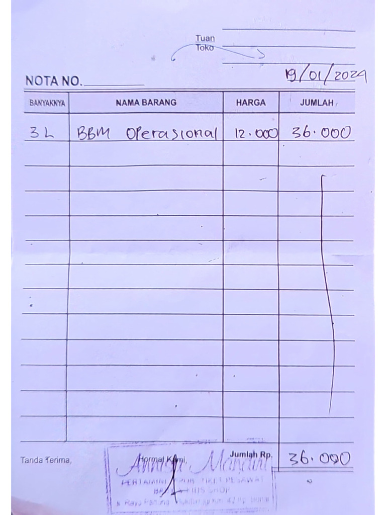 19-01-2024 - 2 Nota BBM Pertalite 3 LTR (Motor Op Hse Dara), TGL | PDF