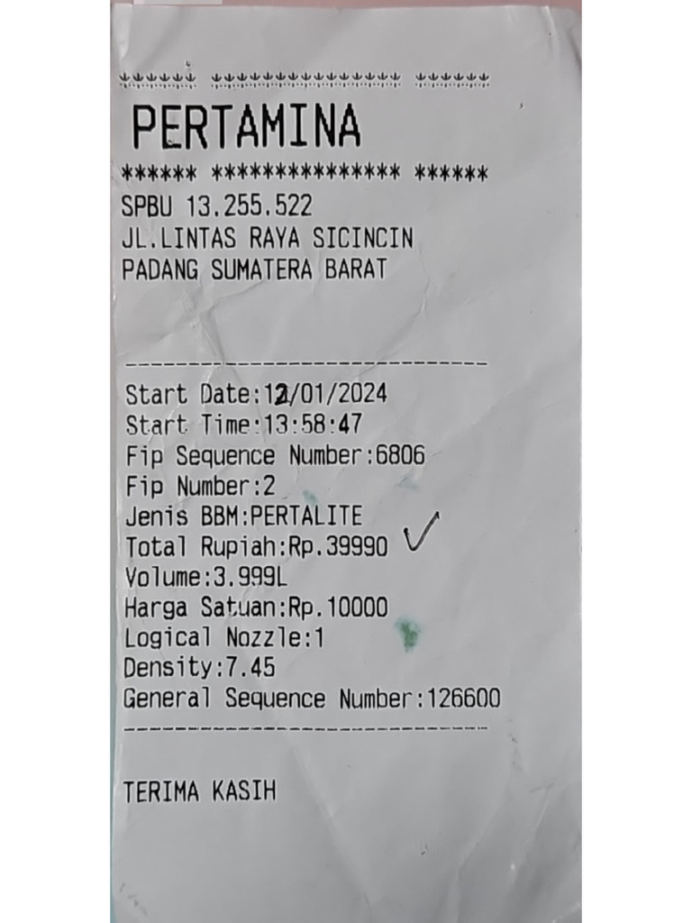 14-01-2024 Nota BBM Op P'Arif ( Pertalet 3,511 LTR), TGL | PDF