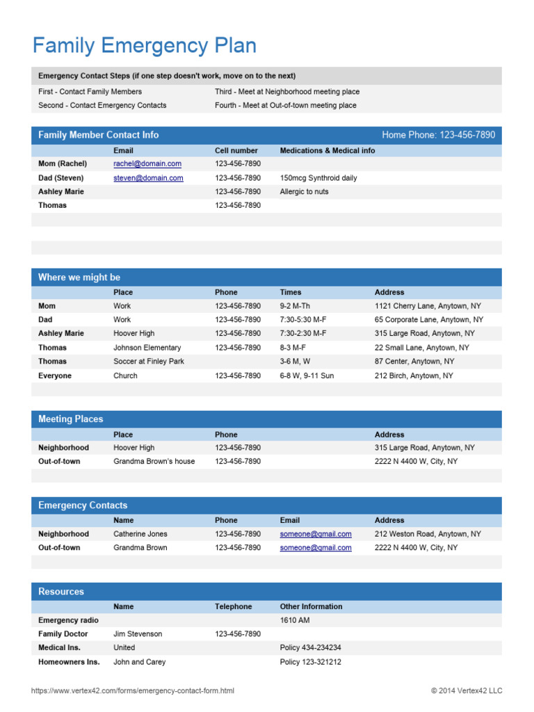 Family Emergency Contact Form | PDF | Telecommunications