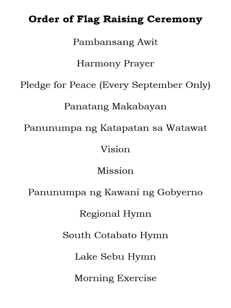 Order of Flag Raising Ceremony | PDF | Peace