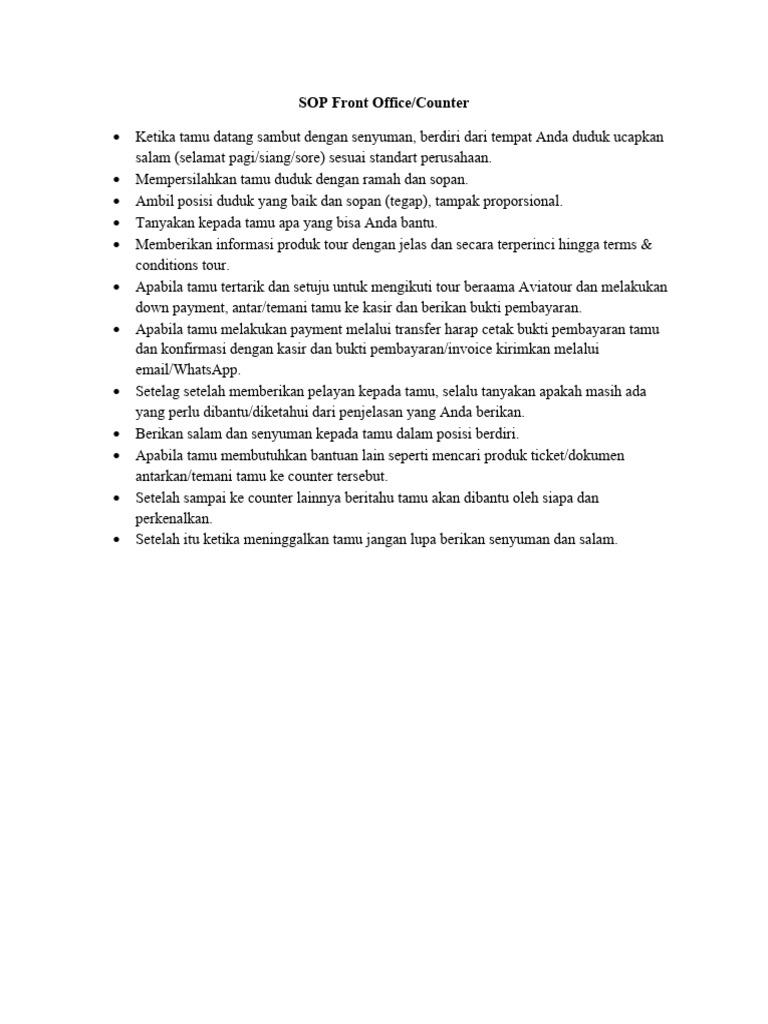 SOP Front Office | PDF