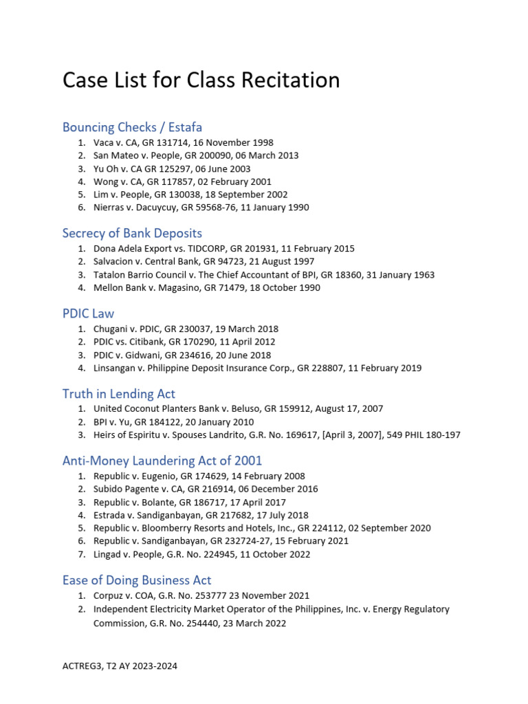 Case List | PDF | Philippines | Financial Services