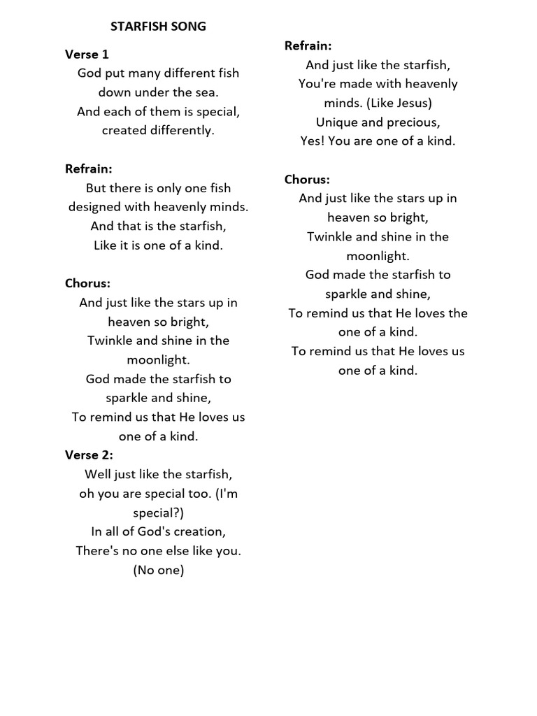 Starfish Song: A Celebration of Uniqueness | PDF