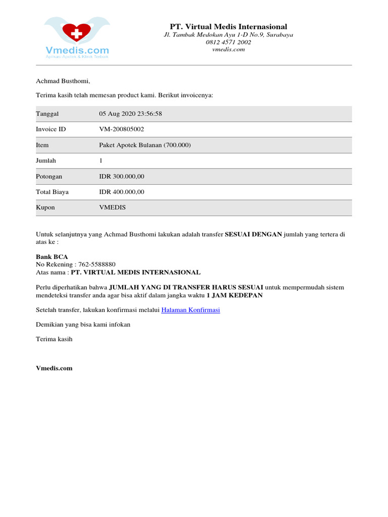 Invoice Pembelian Paket Apotek | PDF