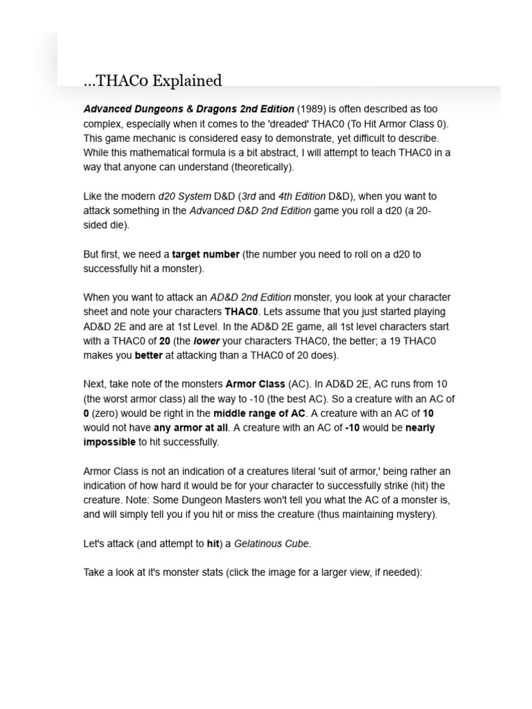 Retro RPG Library THAC0 Explained | Download Free PDF | Dungeons ...